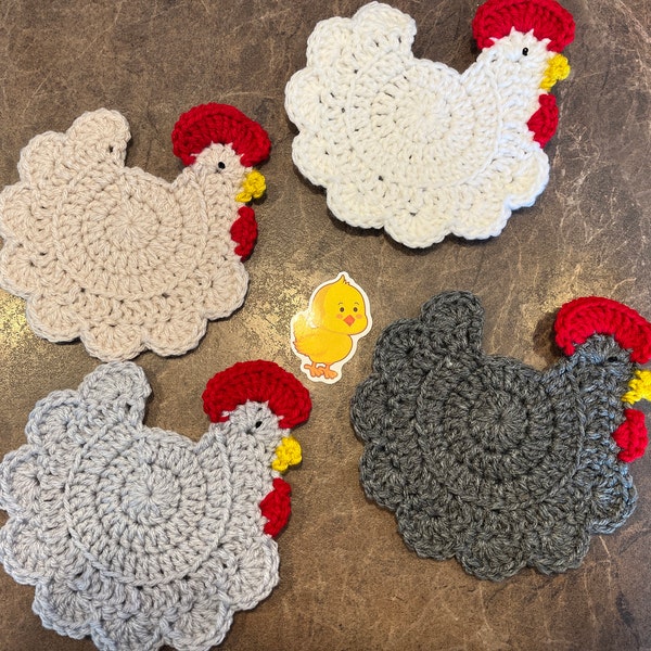 Chicken / Hen Coasters - Set of 8 Fun Colors! Farmhouse Decor, Rooster ...