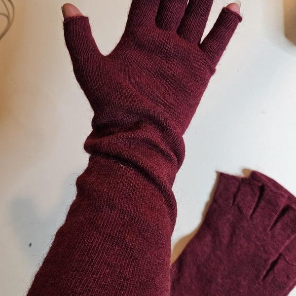 Unisex Angora Wool Over the Wrist Short Fullfinger Winter Gloves Navy ...