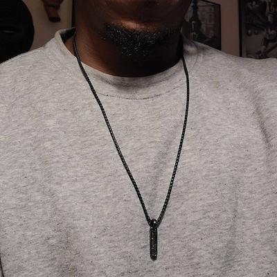 Men's Diamond Vertical Bar Pendant Gold on White Pavé - Etsy