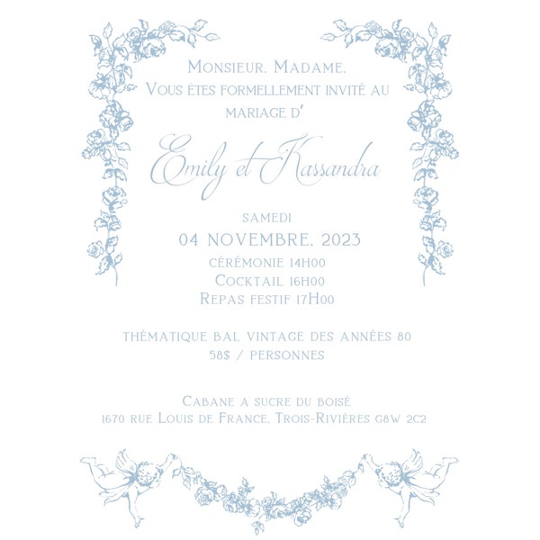 Baroque Invitation Template, Dust Blue Frame Wedding Invitation ...