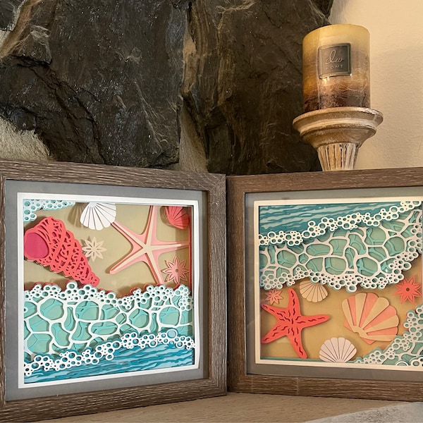 3d Beach and Shells Shadow Box Svg Bundle, 3d Beach Svg Bundle, 3d Svg ...