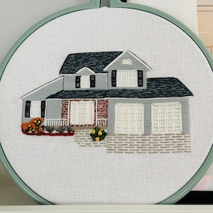 Hand Stitched House Portrait, Custom House Embroidery, Home Portrait ...