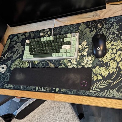 Botanical Art Nouveau Desk Mat Sage Green Floral and Plant Detailed ...