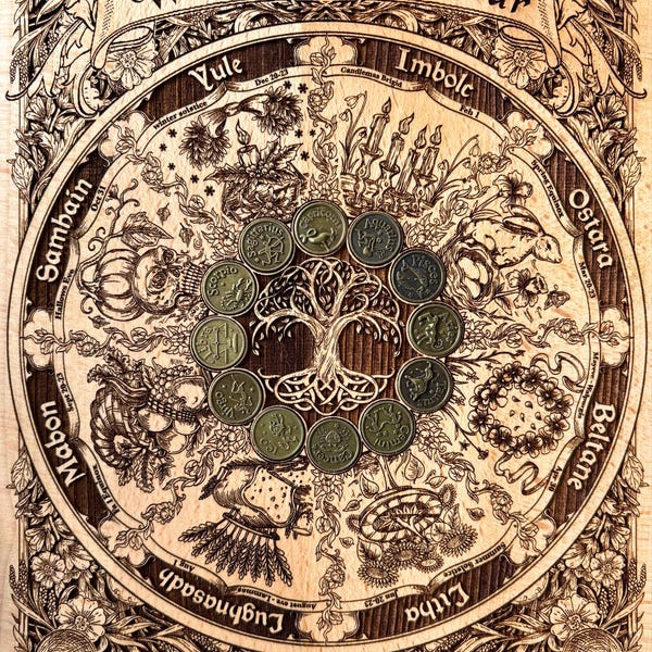 Wheel of the Year Wiccan Wall Decor With Moon Phases and Metals Zodiac ...