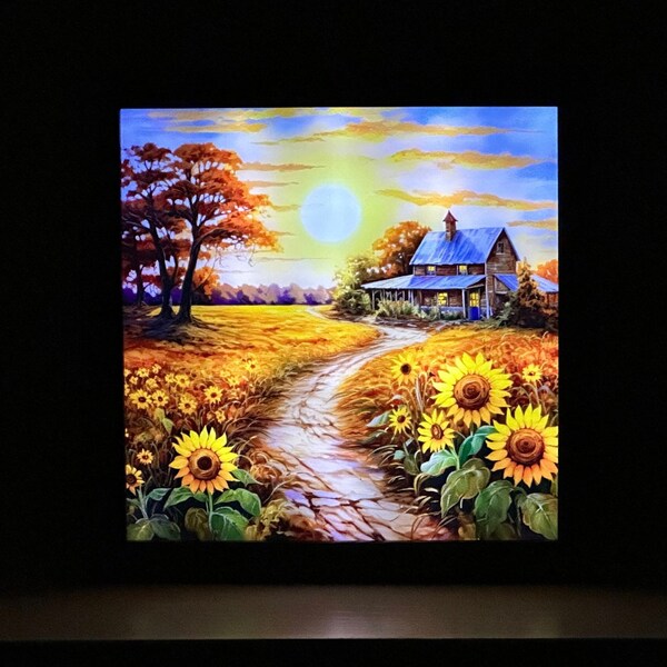 Light up Rustic Fall Sunset Shadow Box, Farmhouse Style Sunflowers ...