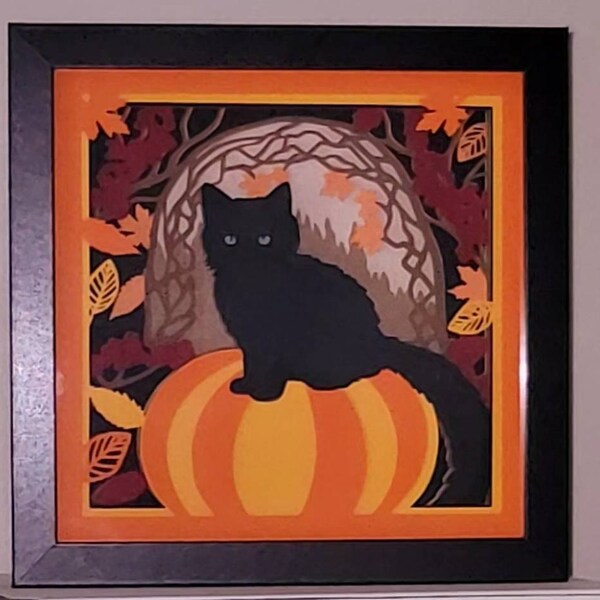 3d Fall Cat Scene Shadow Box Svg, 3d Fall Shadow Box Svg, 3d Layered ...