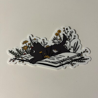 New Cat Colors Added Cat Sticker Black Cat on Books - Etsy