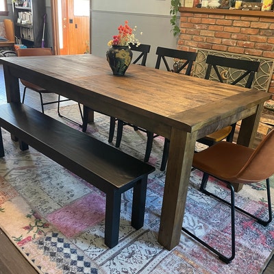 Tavern Farmhouse Bench, Rustic Solid Wood Bench / Stained All Black ...