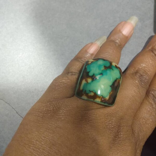 Sea Green Colored Big Ring. Chunky Tagua Nut Rings. Hand Carved Thick ...