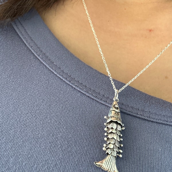 925 Sterling Silver Fish Necklace, Silver Fish Necklace, Minimal Fish ...