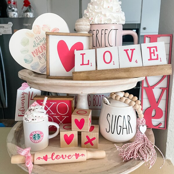 Pink & White Valentines Day Tiered Tray Set! Mix and Match Items, Mini ...