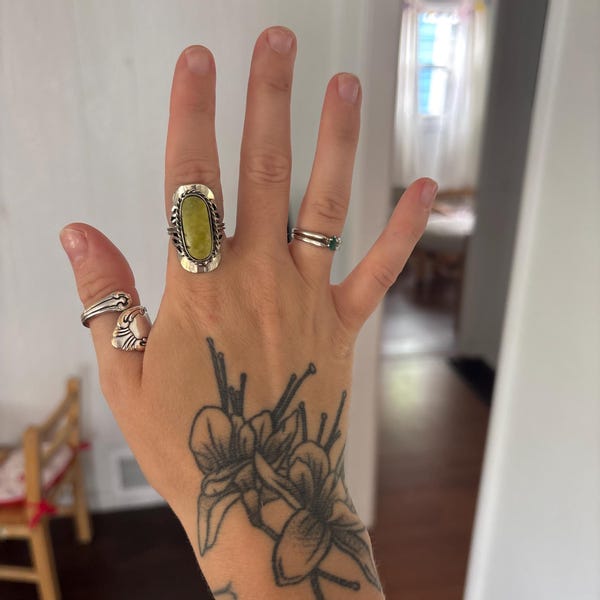 Serpentine Stone Ring: Handmade Peruvian Alpaca Silver Gemstone Jewelry ...