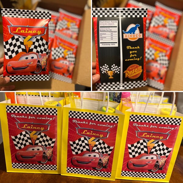 Cars Party Labels Mini Kit: Chip Bag, Treat Bag, Thank You Tags ...
