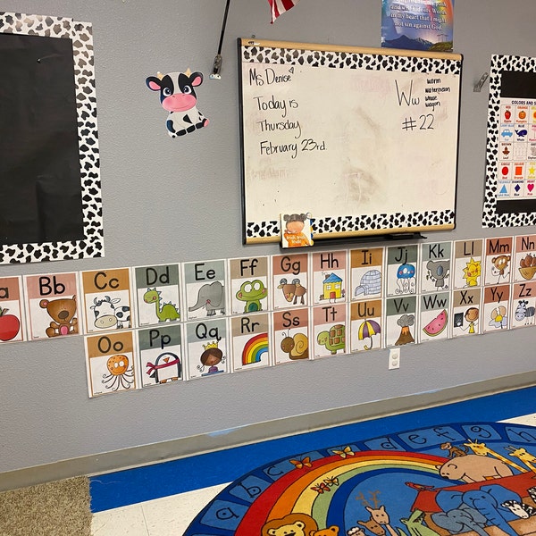 BOHO RAINBOW Alphabet Posters | Editable | Neutral Rainbow | Vintage ...