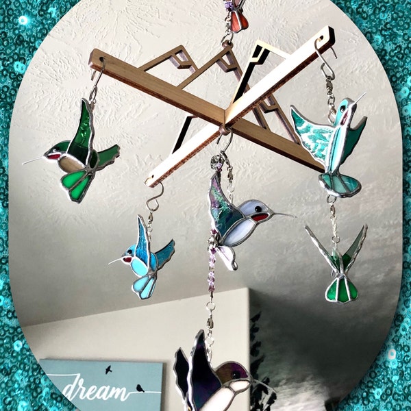 Hummingbird Black and White Stained Glass 3D Suncatcher Silver Finish ...