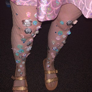 Nude Flower Fishnet Stockings Designer Tights 3-D Handmade Flower ...