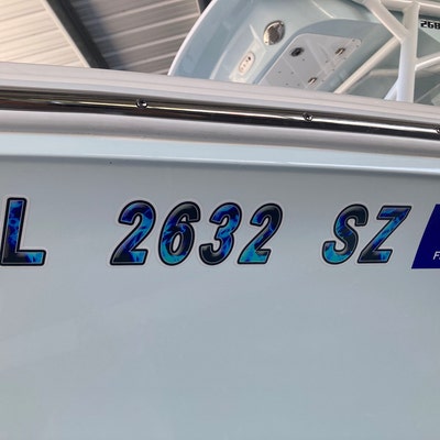 Blue Flame Boat Registration Numbers and Letters Decals Vinyl Names and ...