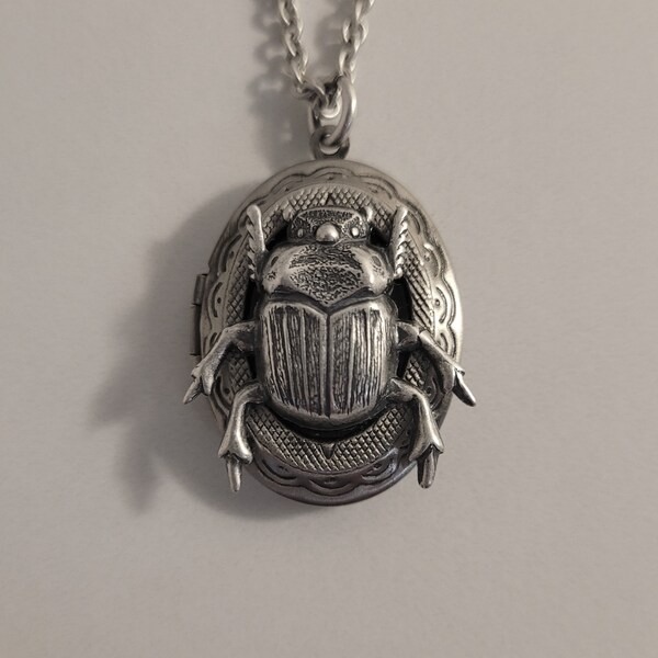 Silver Beetle Locket Oval Insect Locket Entomologist Gift Gothic Bug ...
