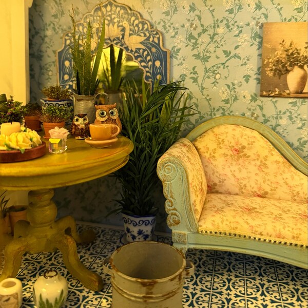 Dolls House Mirror Blue and White Bone Inlay Effect for Modern Boho 12th Scale Dollshouse ...