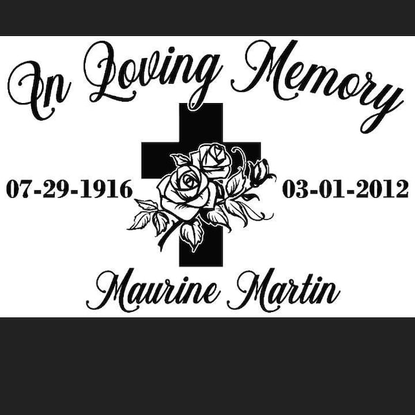 In Loving Memory Cross and Roses Christian Vinyl Decal Name Dates ...