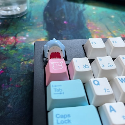 Kawaii Shark Cute Inspired Hand Painted Artisan Keycap MX Key Cap for ...