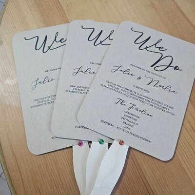 We Do Wedding Program Fans Navy and White Wooden Sticks Included Navy ...