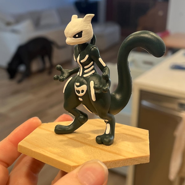 Spooky Mewtwo Skeleton Figure - Hand Painted 3D Printed Halloween Decor ...