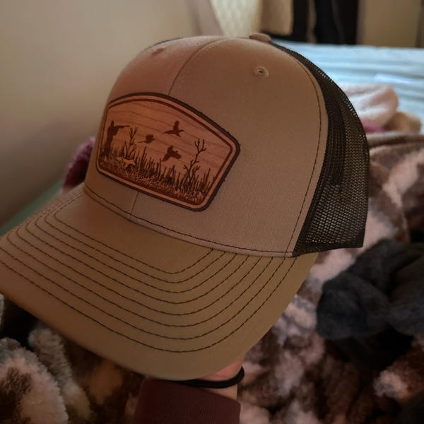 Custom Wood & Leather Patch Hat - Pheasant Hunting Hat - Bird Hunting ...