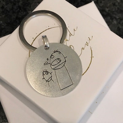 Child's Artwork Keychain Children Drawing Jewelry Custom Handwriting ...