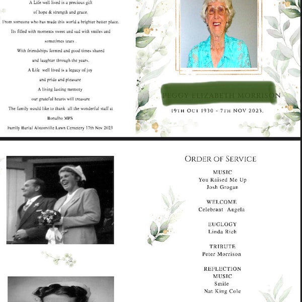 Heart Collage Funeral Program Template Simple Photo Funeral Memorial ...