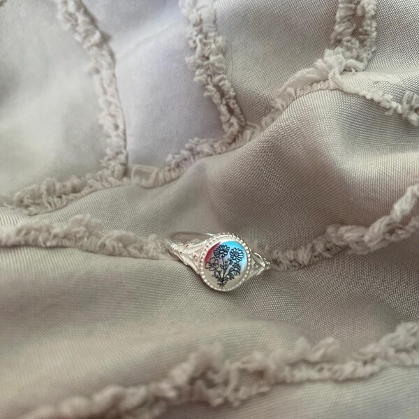Personalized Birth Flower Ring, 12 Birth Month Flower Jewelry, Custom ...