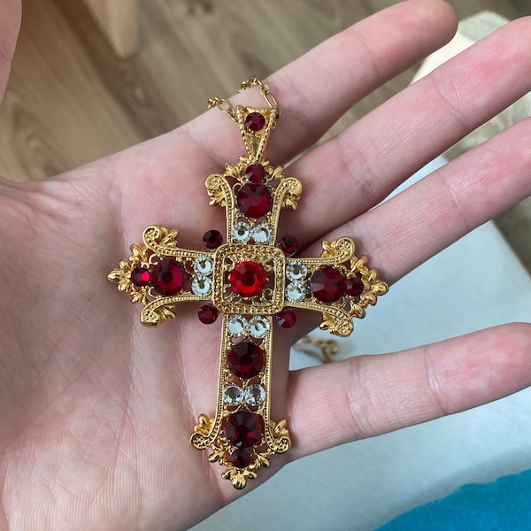 Pomegranate Red Renaissance Cross Pendant - Etsy