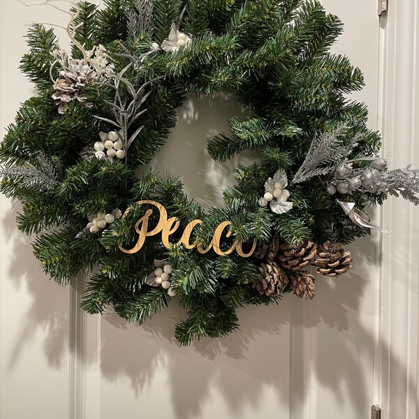 Wooden Word Ornaments for Christmas Tree, Word Cutouts Rustic Christmas ...