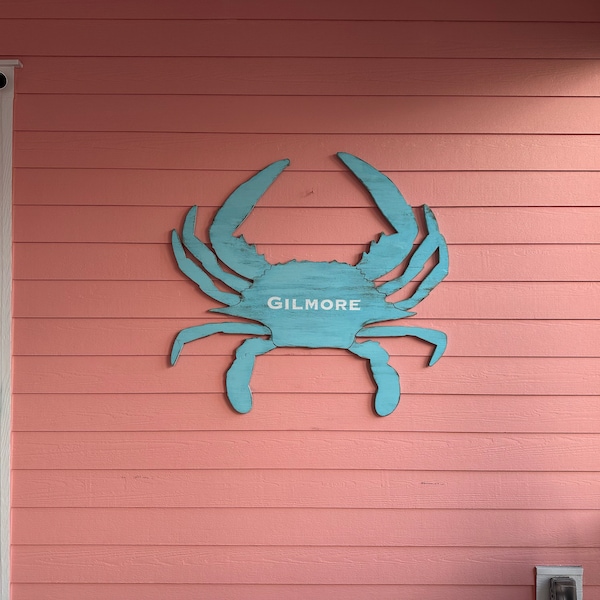 Beach Crab Sign Wooden Giant Crab Wall Art Beach Coastal Sign Nautical ...