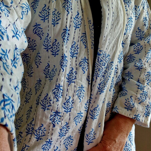 Indian Hand Block Print Quilted Jacket, Ladies Short Quilted Reversible ...