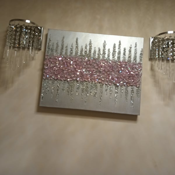 Pink Silver Glitter Painting, Pink Wall Art, Silver Decor, Shiny Wall ...