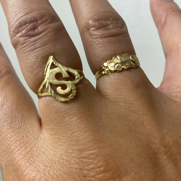 10k Solid Yellow Gold Slanted Heart Initial Letter Alphabet Ring - Etsy