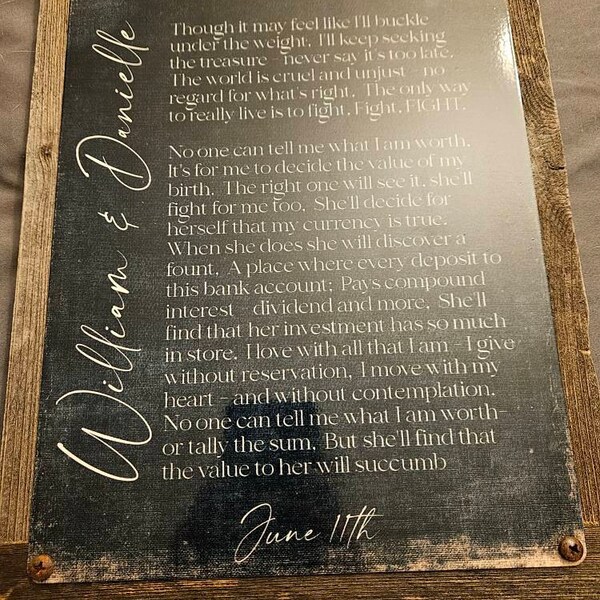 Custom Poetry Metal Print W/reclaimed Wood Frame-custom Poetry Sign ...
