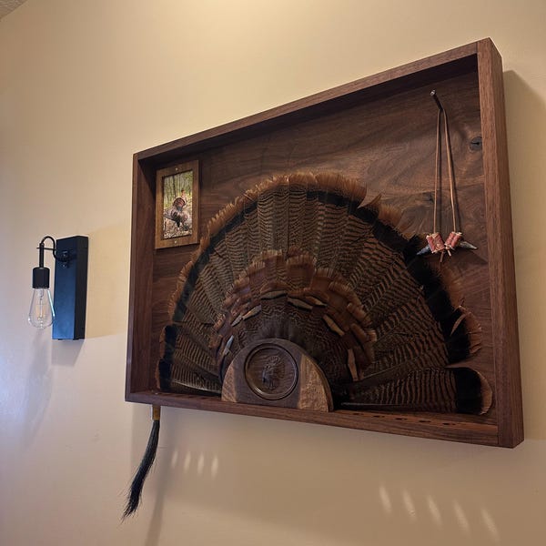 Barnwood or Walnut Shadowbox Turkey Fan Display for Tail, Beards, and ...