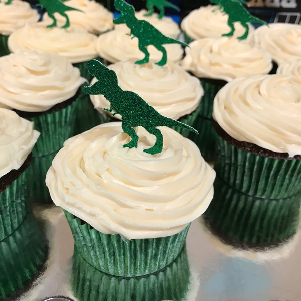 Dinosaur Cupcake Toppers, T-rex Cupcake Toppers, Dinosaur Party ...