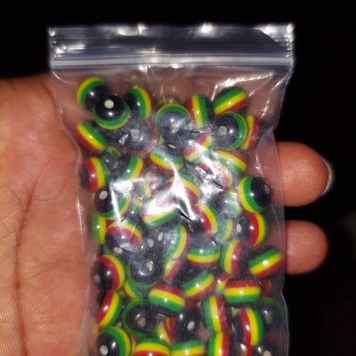 Black Loose Round DIY Spacer Resin Red Yellow Green Striped Jamaica ...