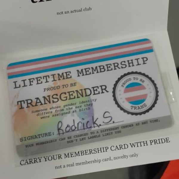 TRANSGENDER Lifetime Membership Card - Gay Pride Card - LGBT Identity ...