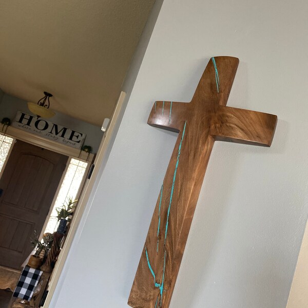 4 " High X 2" Wide Paduak Wall Cross With Turquoise Inlay - Etsy