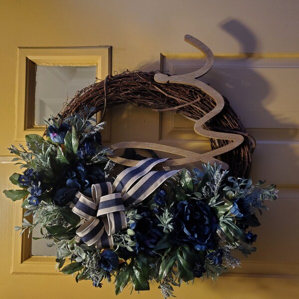 Blue and White Anemone Spring Wreath for Front Door Blue Summer Wreath ...