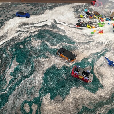 Thick Luxurious Teal Blue Silver Leaf Area Rugs Hand Carved High ...