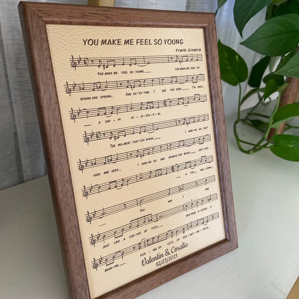 Leather Engraved Music Sheet, Personalized Framed Music Notes, 3rd ...