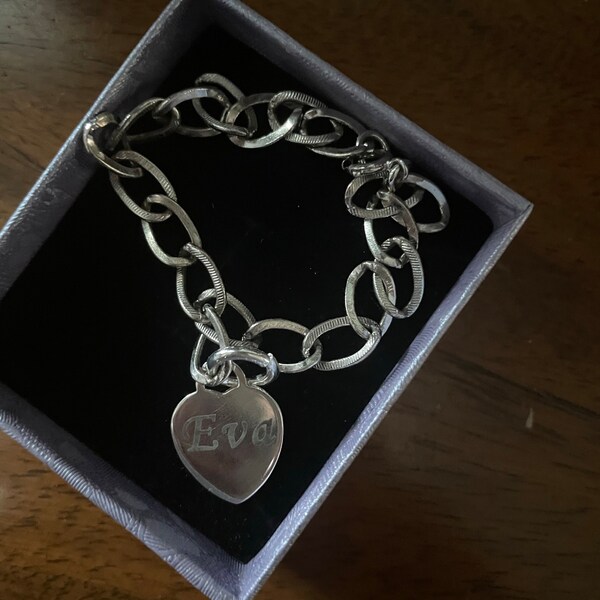 925 Solid Sterling Silver Engraved Heart Custom Name Personalized ...