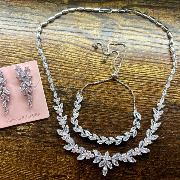 Bridal Necklace Set Silver Wedding Jewelry for Bride Silver Bridal ...
