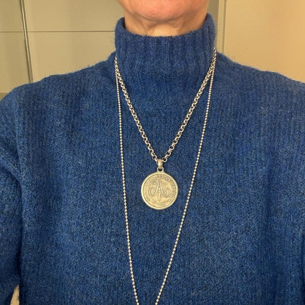 Old Coin Necklace, Silver European Coin Pendant Jewelry, Rolo Chain ...