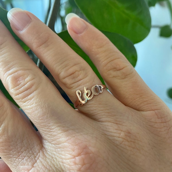 14K Solid Gold Name Ring, Personalized Name Ring, Custom Stacking Name ...